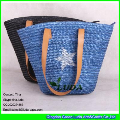China LUDA painted star wheat straw tote handbag for sale