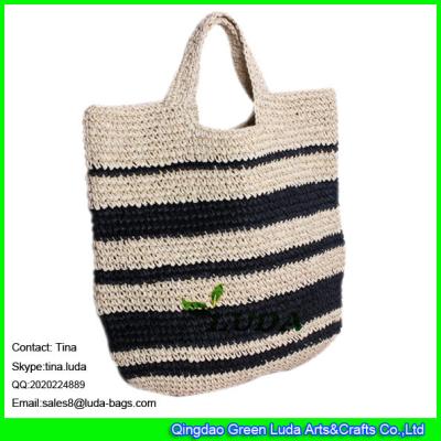 China LUDA fashion striped handbags paper straw crochet straw tote bag wholesale for sale