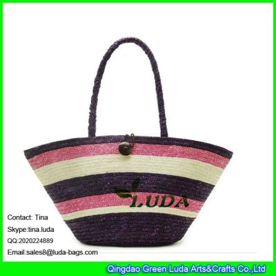 China LUDA striped wheat straw large beach bags fashion straw beach bags for sale