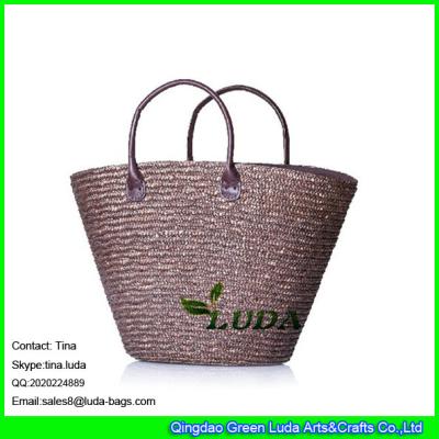 China LUDA brown handbags fashoin women straw tote  big straw beach bags for sale
