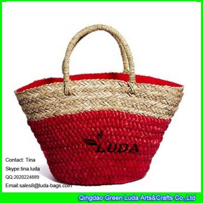China LUDA red  monogrammed beach bags seagrass woven straw bags for sale