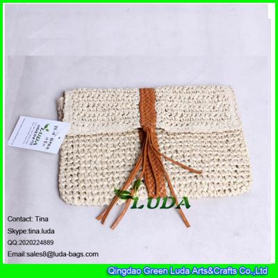 China LUDA  macrame straw handbags paper straw pouch clutch for sale
