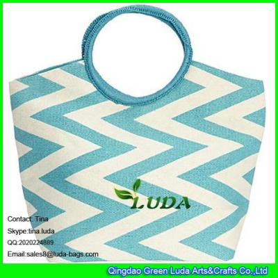 China LUDA women's straw chevron paper straw bag striped shopper beach bag for sale