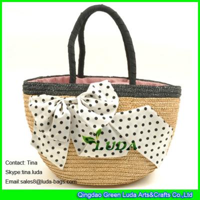 China LUDA round wheat straw hobo bag bowknot straw basket bag for sale