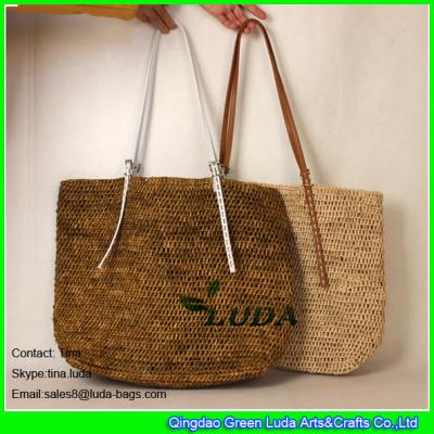 China LUDA handmade beach straw tote bag colored straw raffia bags for sale