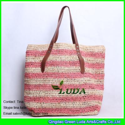 China LUDA striped fabric totes crochet straw raffia bags for sale