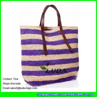 China LUDA leather strap shopper handbags women raffia beach bags for sale