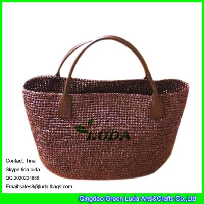 China LUDA ladies raffia straw bag crocheting dark brown raffia tote bag for sale