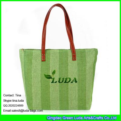 China LUDA leather handles paper straw tote bag shopping fashion handbags for sale