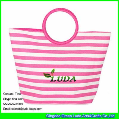 China LUDA striped paper straw fabric handbags fashion women straw hobo shopping bag for sale