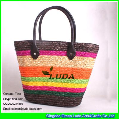 China LUDA woven wheat straw tote bag  colorful straw beach bag for sale