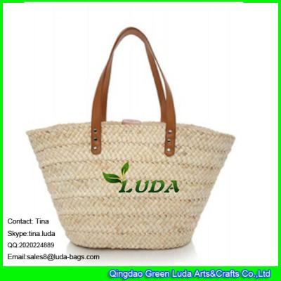 China LUDA handmade straw handbag simple natural corn husk straw bag for sale