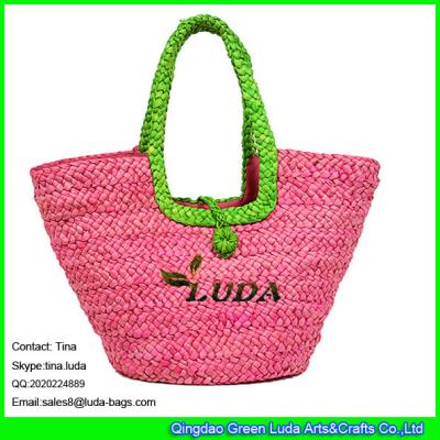 China LUDA brand name customized straw handbags cornhusk straw shopping bag for sale