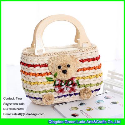 China LUDA summer satchel handbags wooden handles cornhusk bear straw bag for sale