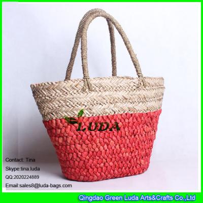 China LUDA colored lady straw shoulder bag seagrass straw and cornhusk mixed straw bag for sale
