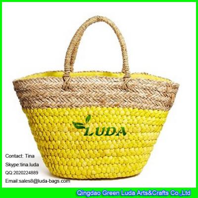 China LUDA fashion straw handbag colored handmade wholesale cornhusk straw bag for sale