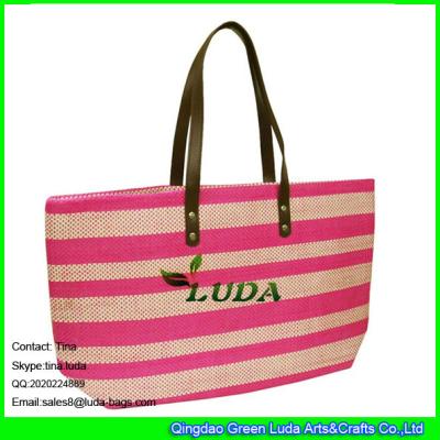 China LUDA two tone striped paper tote straw shoulder bag for sale
