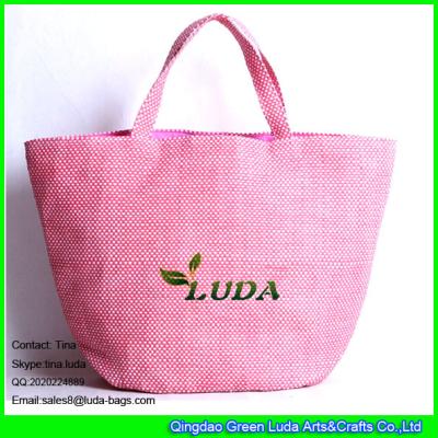 China LUDA pink straw handbags cute tote paper straw shopping bag for sale