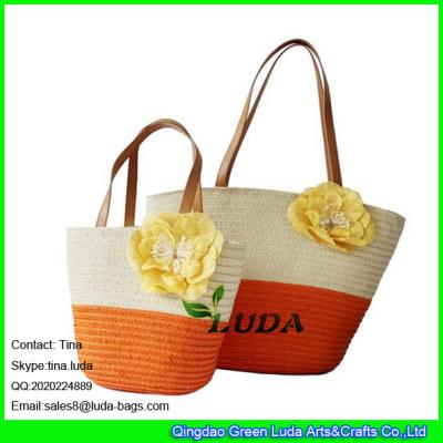 China LUDA fashion paper straw bag with flower for sale