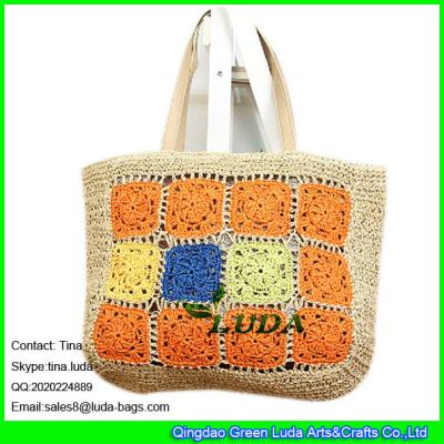 China LUDA 2016 new designer beach bag colored paper straw crochet tote beach bags for sale
