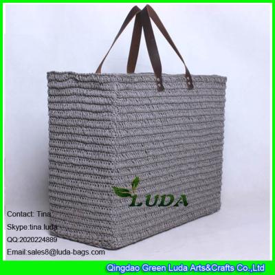 China LUDA Fashion Straw Tote Bag Light Grey Paper Straw Crochet Bags for sale