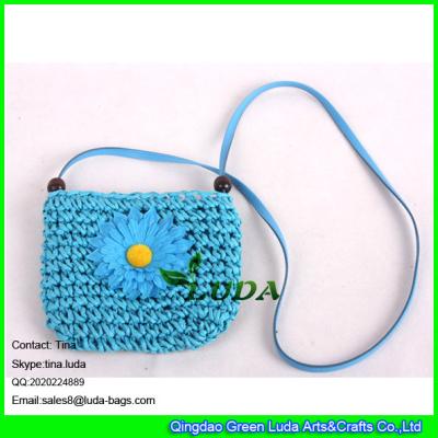 China LUDA light blue crochet handbag lady straw shoulder bag with flower decoration for sale