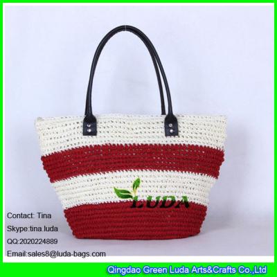 China LUDA handware deco straw beach bag striped paper straw crochet hand bag for sale