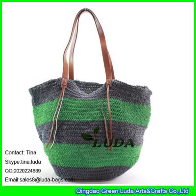 China LUDA 2016 new paper straw beach bag striped crochet tote straw bag for sale