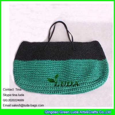 China LUDA  women striped leather handels paper straw crochet tote bag for sale