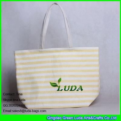 China LUDA cheap lady straw bag striped promotional paper straw handbag for sale