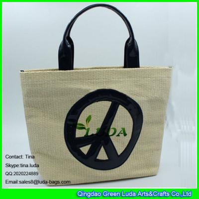 China LUDA summer fashion 2016 straw bag black logo decoration straw tote bag for sale