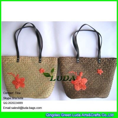 China LUDA  long handle straw summer bag embroidery flower seagrass straw bag for sale