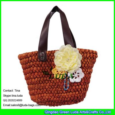 China LUDA natural corn husk small top handles straw beach tote bag for sale
