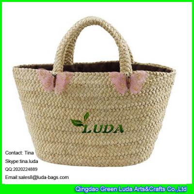 China LUDA pink bow knot straw handbags corn husk made straw beach bag 2016 for sale