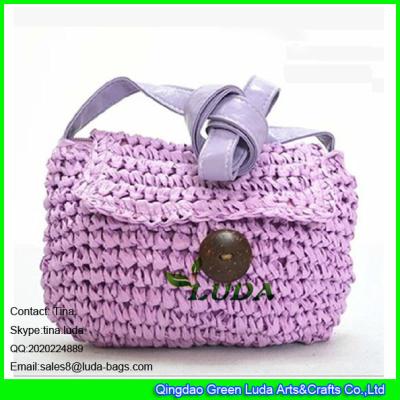 China LUDA purple lady's small crossbody straw bag paper string woven beach bag for sale
