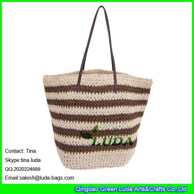 China LUDA cheap straw woven bag striped paper straw crochet tote bag for sale