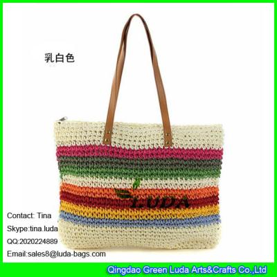 China LUDA cute crocheting striped paper straw beach bag for girls for sale