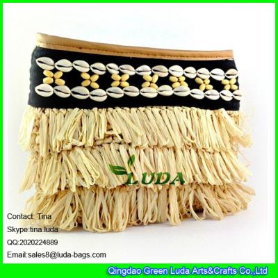 China LUDA natural raffia clutch crochet macrame seashell shopper straw clutch handbag for sale