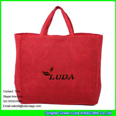 China LUDA hot sale promotion cheap paper straw bag red color collision beach straw bag for sale