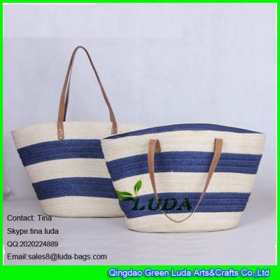 China Los azules marinos de LUDA rayaron los bolsos del bolso de compras de la paja del papel del verano de la señora de los totalizadores en venta