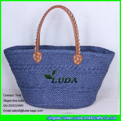 Cina Il cuoio fatto a mano dell'unità di elaborazione dei blu navy delle borse di totalizzatore di LUDA tratta il sacchetto della spesa di carta della paglia in vendita