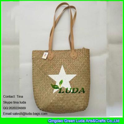China LUDA natural handmade seagrass straw bags with white star painted for sale