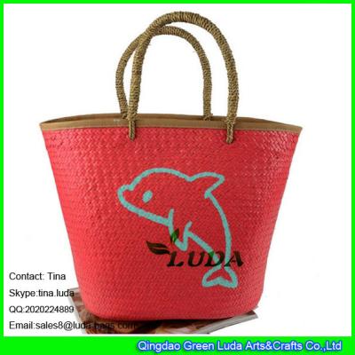 China LUDA 2016 popular fish painted palm leaf beach straw shopping bag for sale