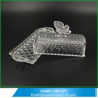 China SM-0449-0 Butterfly Pressed Rectangular Glass Butter Dish for sale