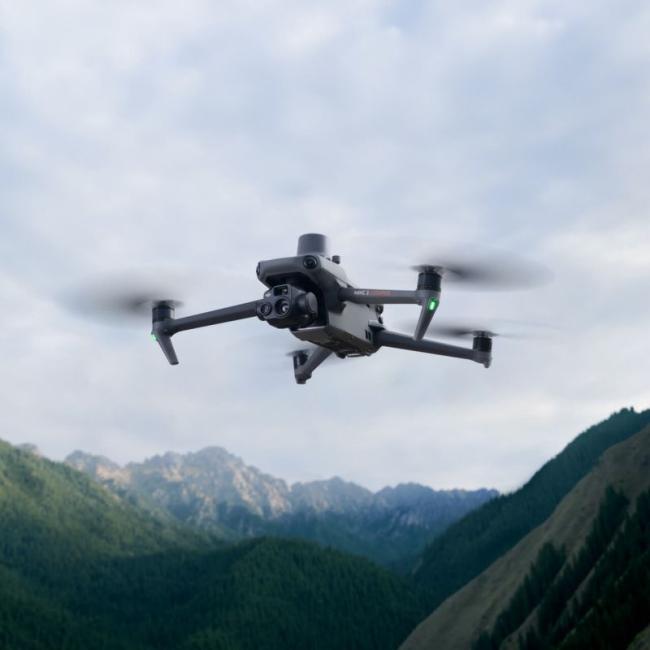 Mavic 3 Pro drone showing transmission system and sensors