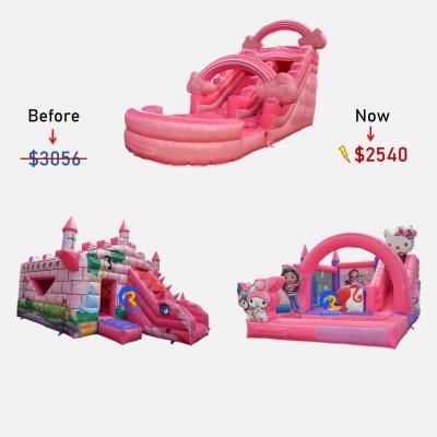 China Sea Air or Express Shipping Unisex Pink Inflatable Bounce House Combo with Slides for sale