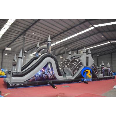 Features PORTABLE Grey and Black Inflatable Obstacle Course with Blower 18x3.5m Customized