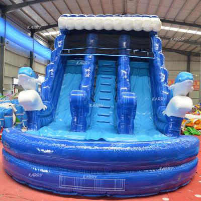 China Large Children Inflatable Water Double Slide N Slip with Digital Printing and Blower for sale