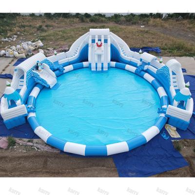 China Max Capacity 100-500kg Large Snow Kingdom Inflatable Water Park with Pool and Slides for sale