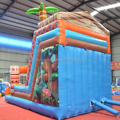 China 0.55mm PVC Tarpaulin Primeval JUNGLE Waterslide with Rock Climbing Wall and Bouncy Slide for sale